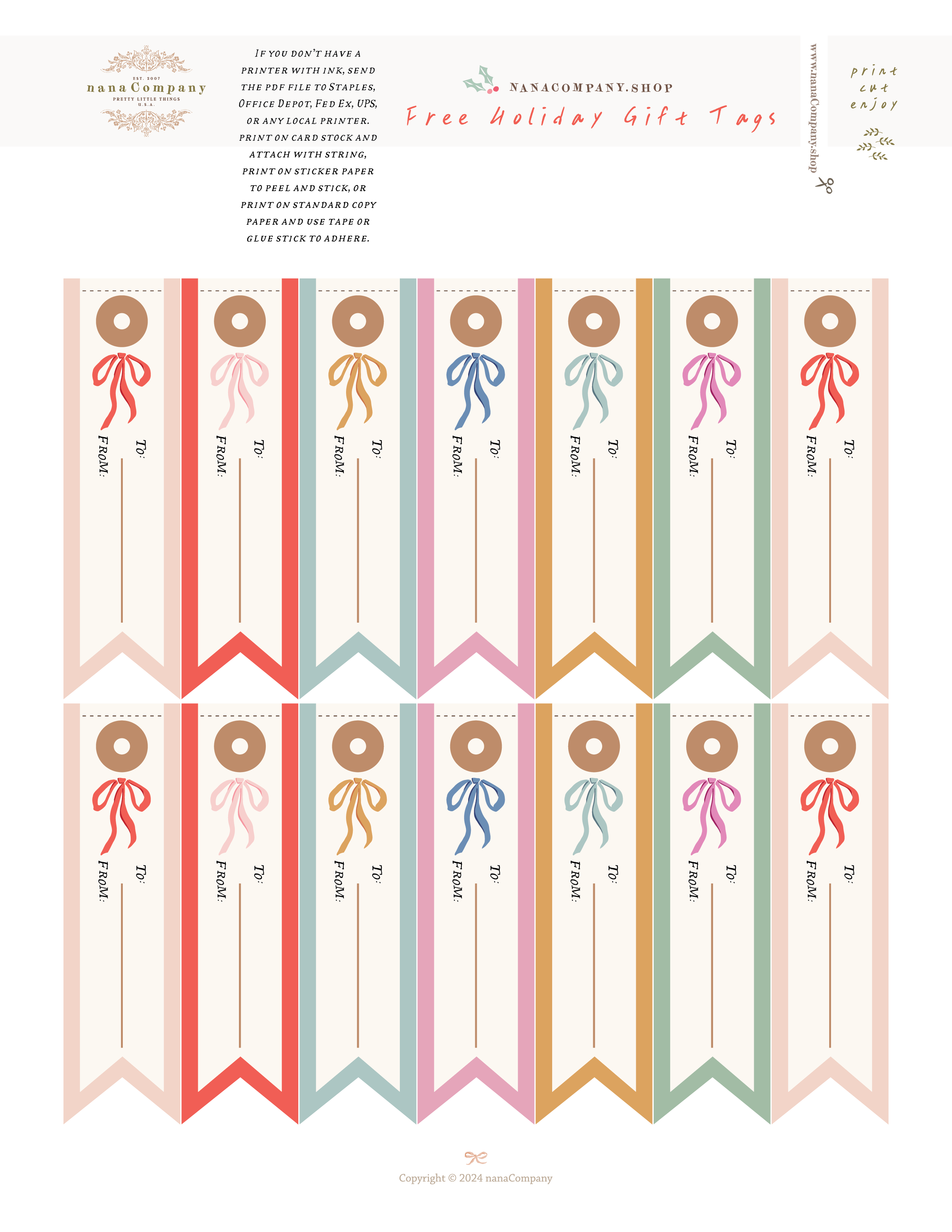 Free Printable Holiday Gift Tags 2024 – nanaCompany